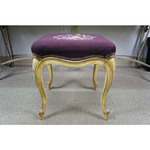 Antique French Provincial Embroidered Needlepoint Vanity Bench Foot ...