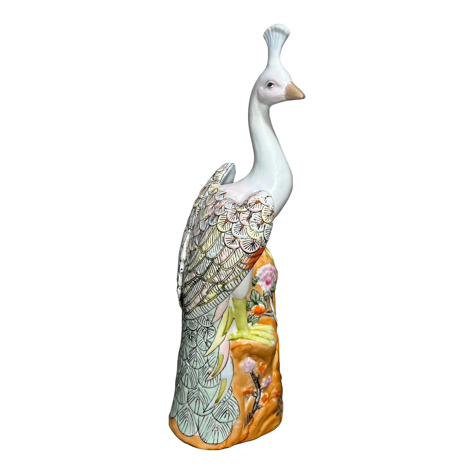 Early 20th Century Chinese Export Famille Rose Peacock Figurine | Chairish