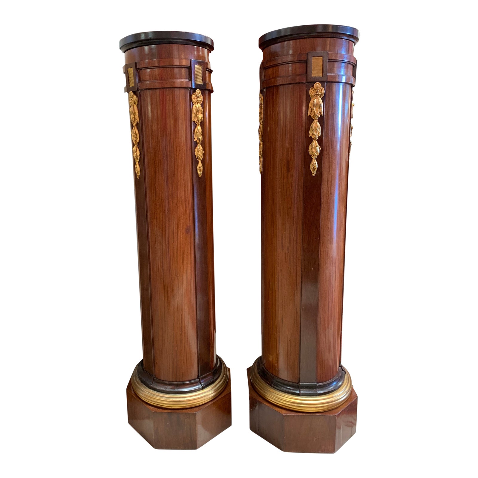 Early 20th Century French Walnut Neo-Classical Pedestals -A Pair | Chairish
