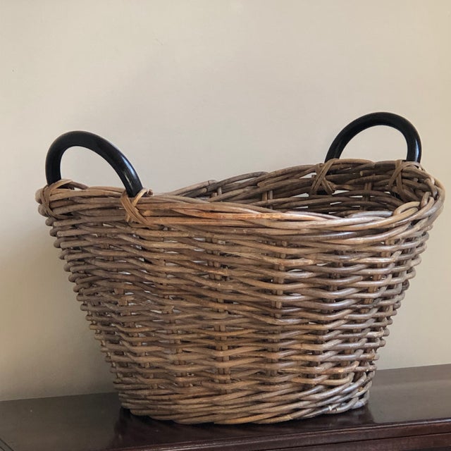 Vintage Rustic Style Wood Handled Basket | Chairish