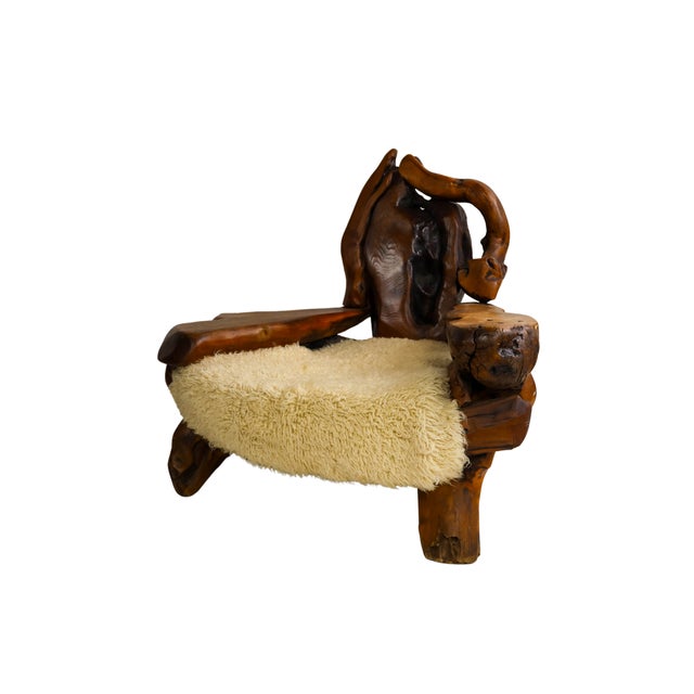 Late 1900s Redwood Burl Chair With Sherpa Seat in Manner of Daryl ...