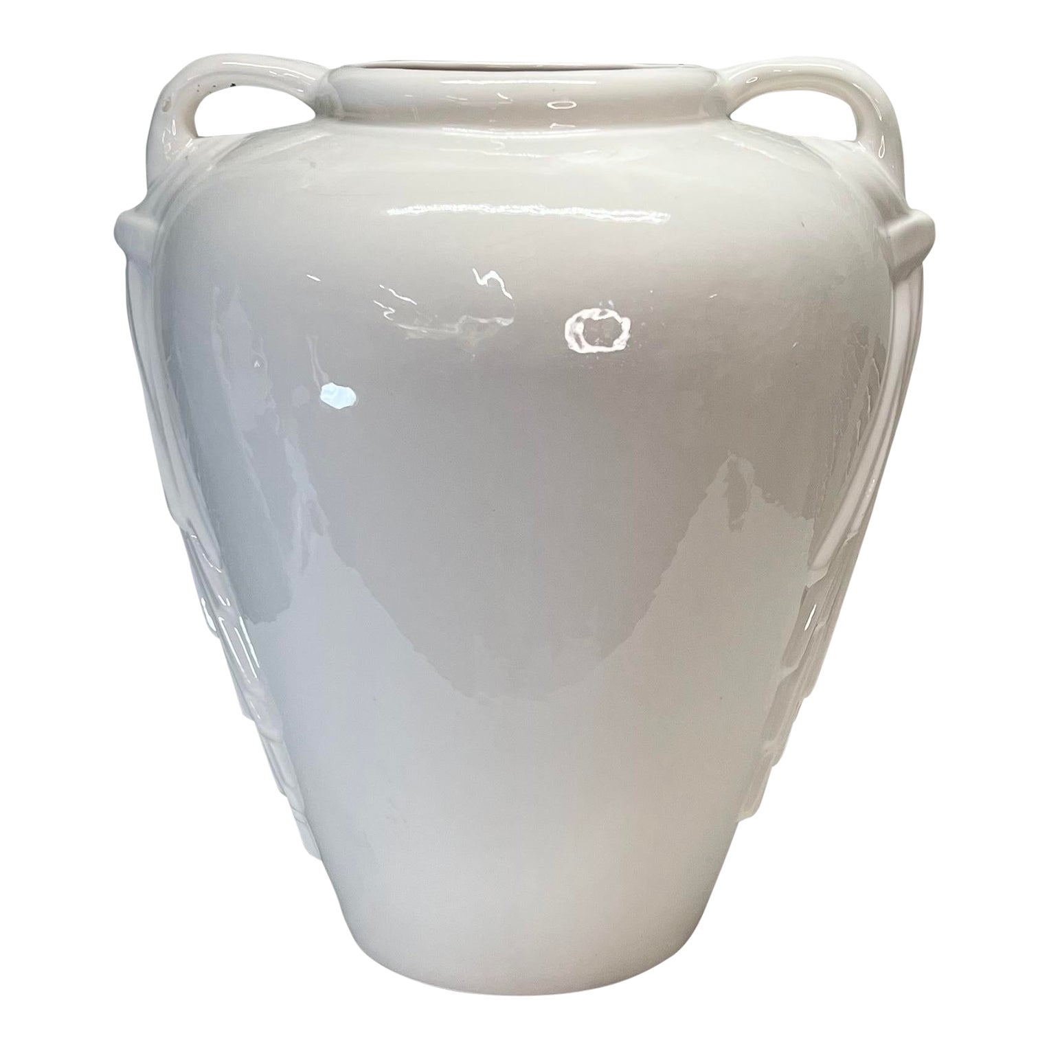 Large White Vase With Tassel Handles | Chairish