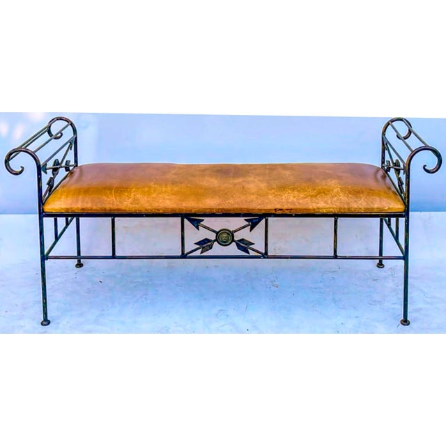 Mid-Century Large Scale Neo-Classical Style Italian Iron and Leather ...