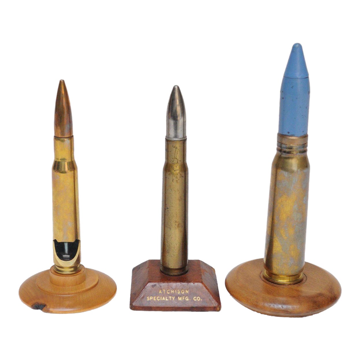 Set of Three Vintage Trench Art Bullet Casing Paperweights and Flint ...