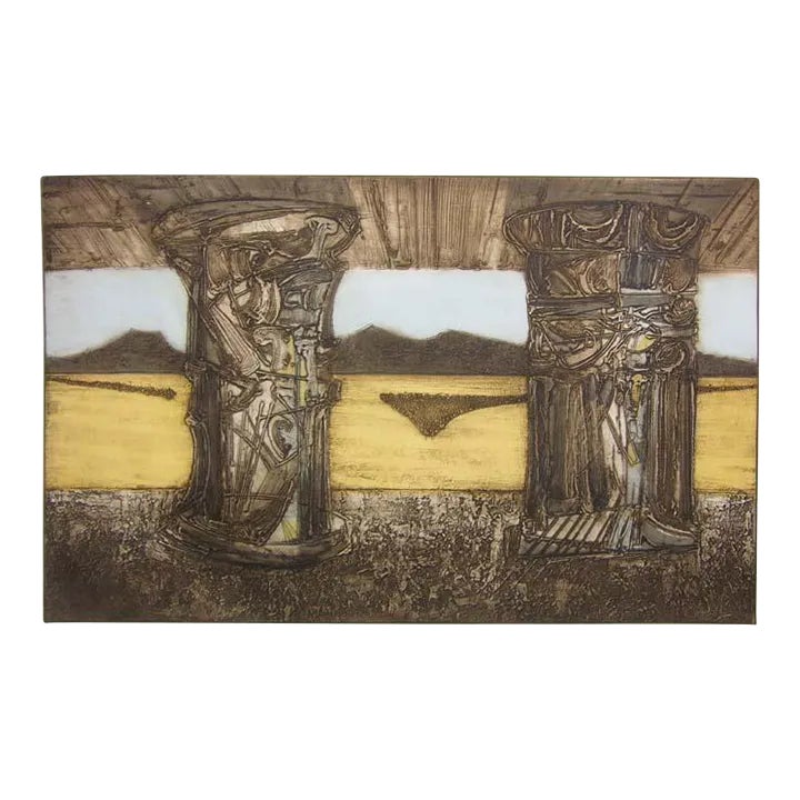 Dean Meeker "Meeting" Hand Signed Intaglio Collagraph Artwork | Chairish