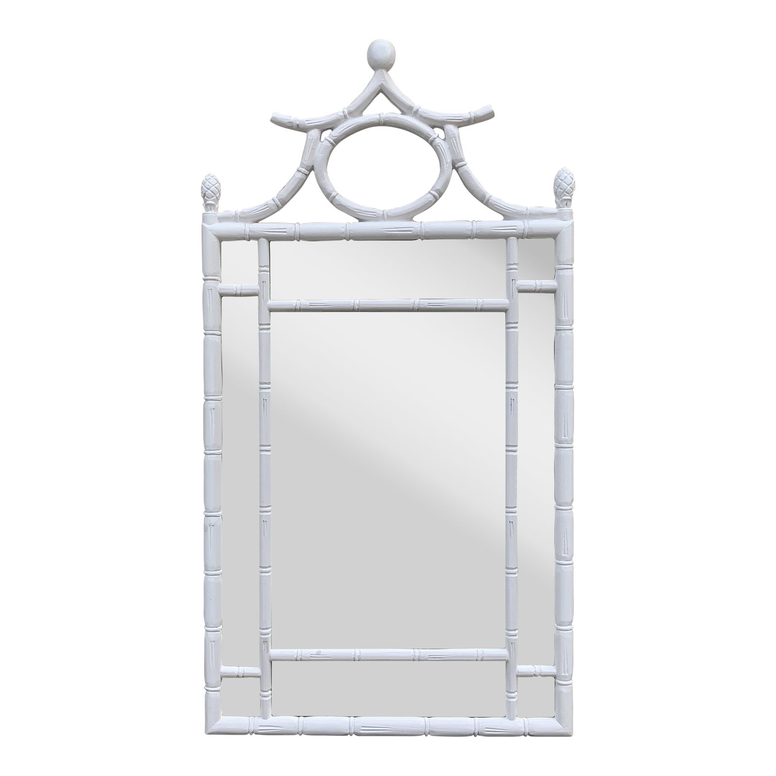 20th Century Faux Bamboo White Lacquer Pagoda Wall Mirror | Chairish