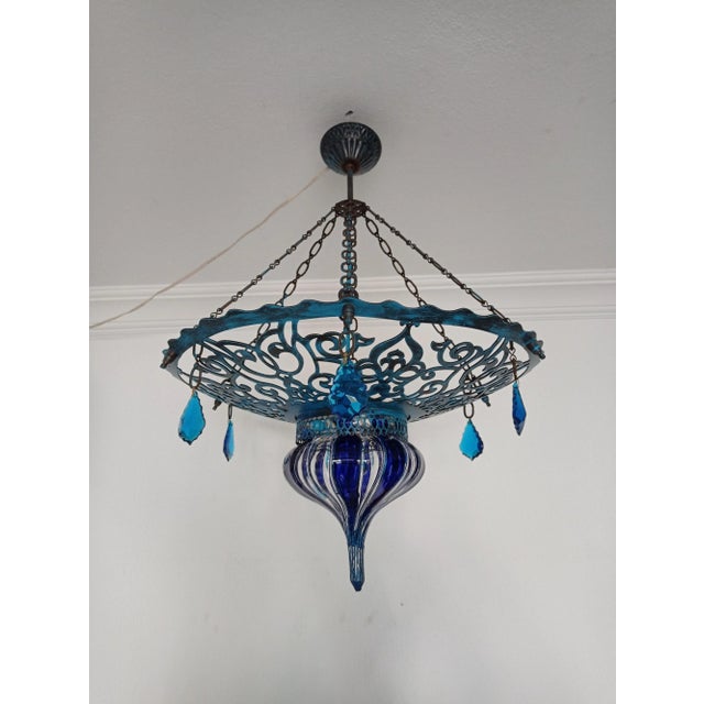 90s Chandelier Vintage Wrought Iron Lighting Ceiling Pendant | Chairish