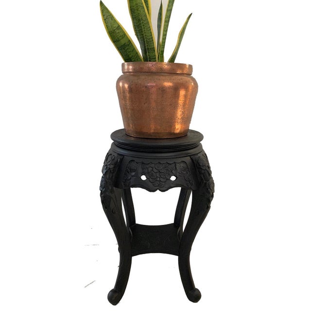 Vintage Chinoiserie Japanese Carved Wood Plant Holder Stand Round Table ...