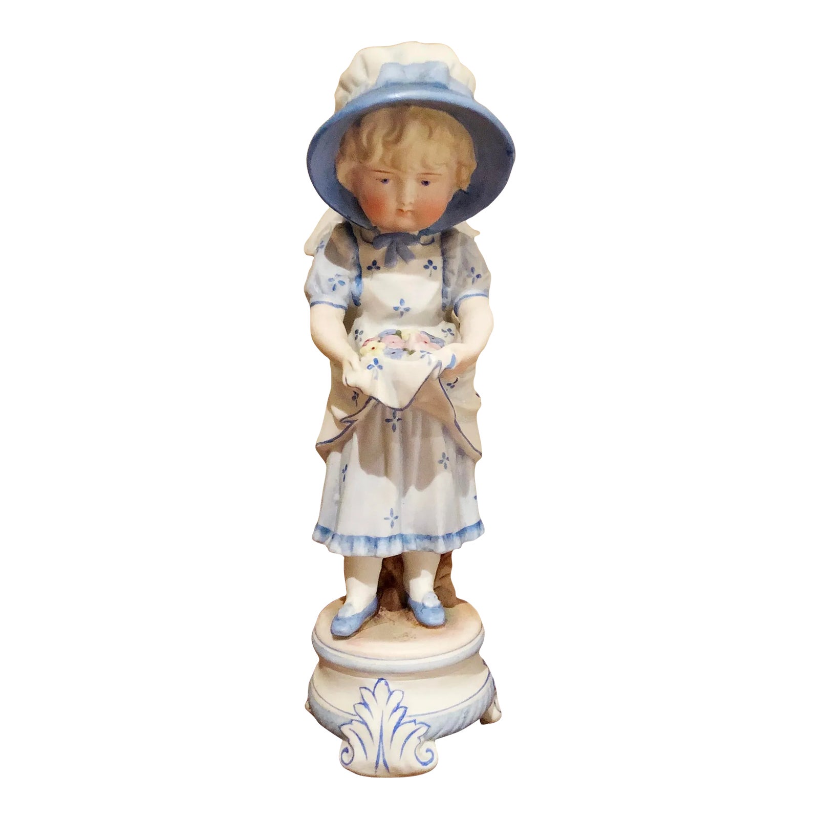 Antique German Bisque Figurine of Girl With Flowers | Chairish