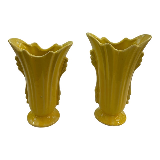 1940s Usa Yellow Fluted Ceramic Vases a Pair | Chairish