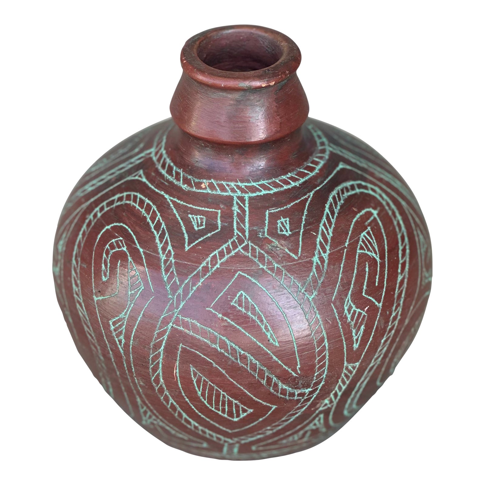 1970s Handcrafted Brazilian Terracotta Vase With Geometric Engraving ...