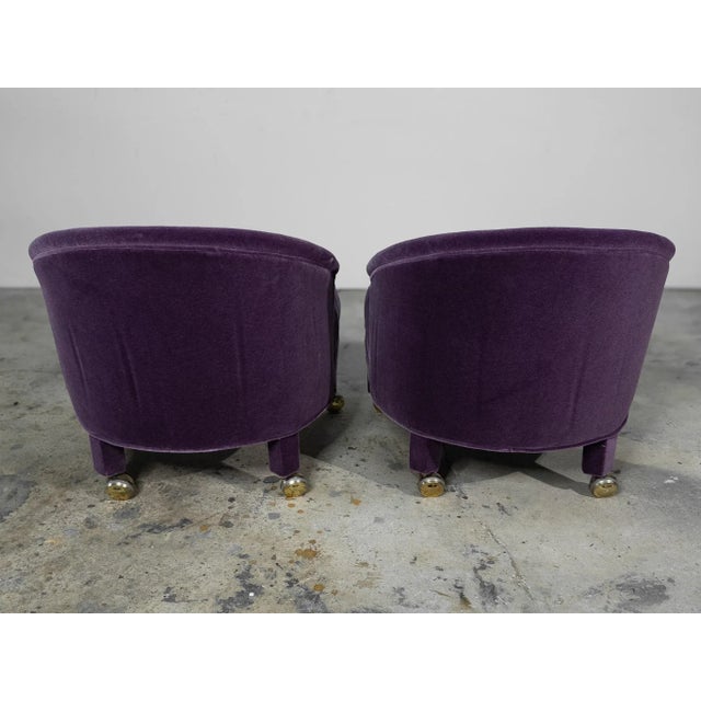 Pair of Upholstered Chairs in Violet Purple Velvet on Brass Rollers ...