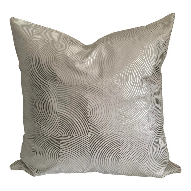 Contemporary Hollywood Regency Metallic Silver Moire Print Pillow Cover ...
