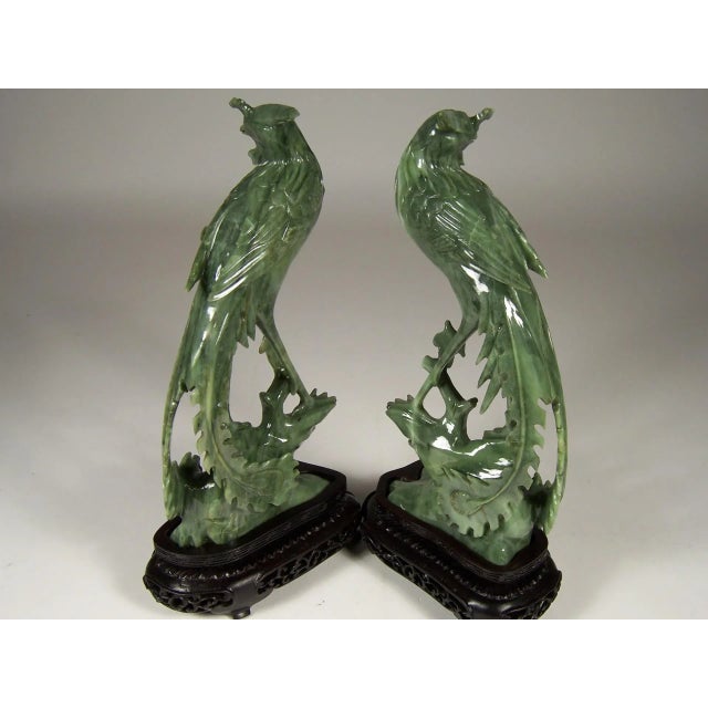 Mid 20th C Chinese Green Serpentine Jade Phoenix Bird Carving - a Pair ...