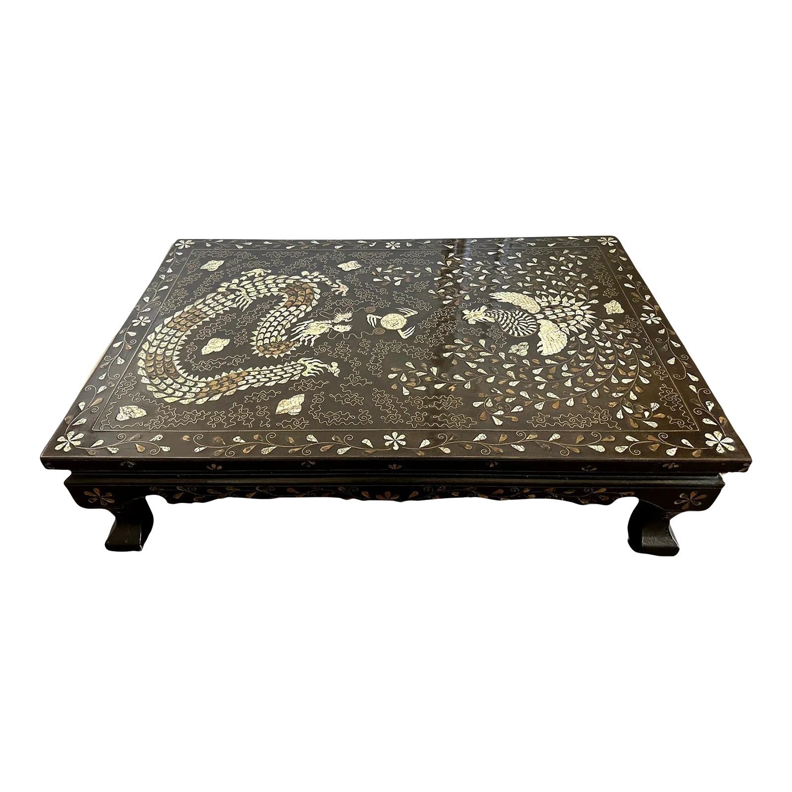 Korean Low Lacquer Table with Elaborate Inlays | Chairish