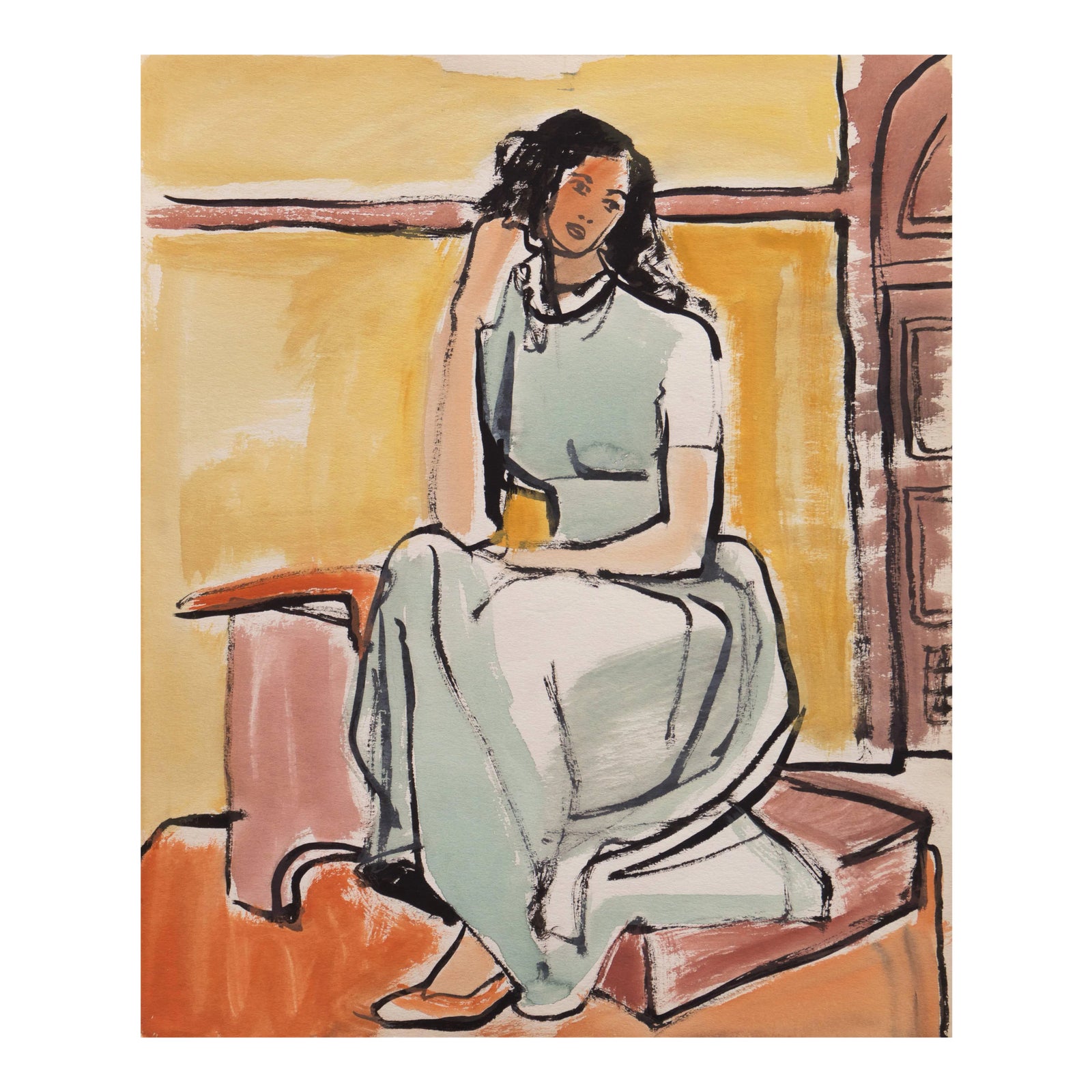 'Young Woman Seated' by Jerry Opper, Cincinnati Art Museum | Chairish