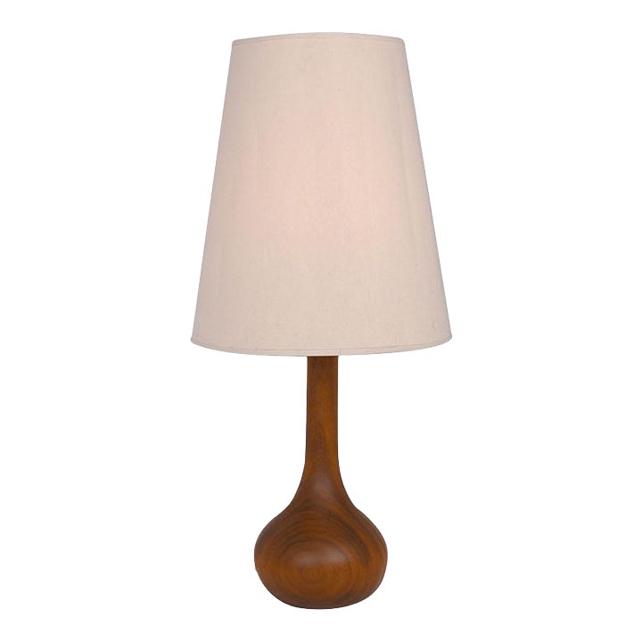 Danish Mid Century Staved Teak Wood Bulbous Sculpted Table Lamp | Chairish