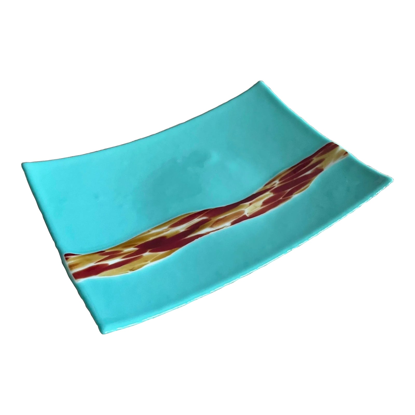 1990s Turquoise Fused Art Glass Decor | Chairish