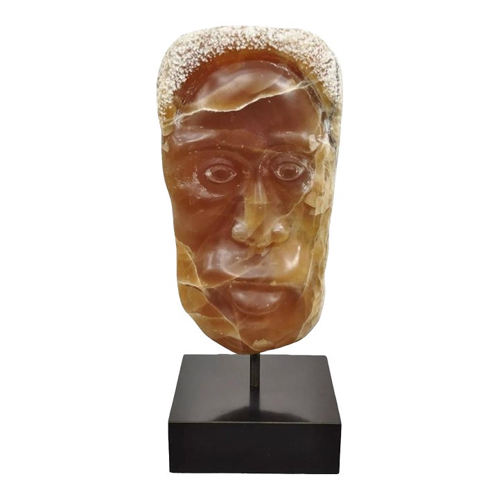 Sheryl C. Benjamin " Indian Trail " Carved Brown Onxy Male Face ...