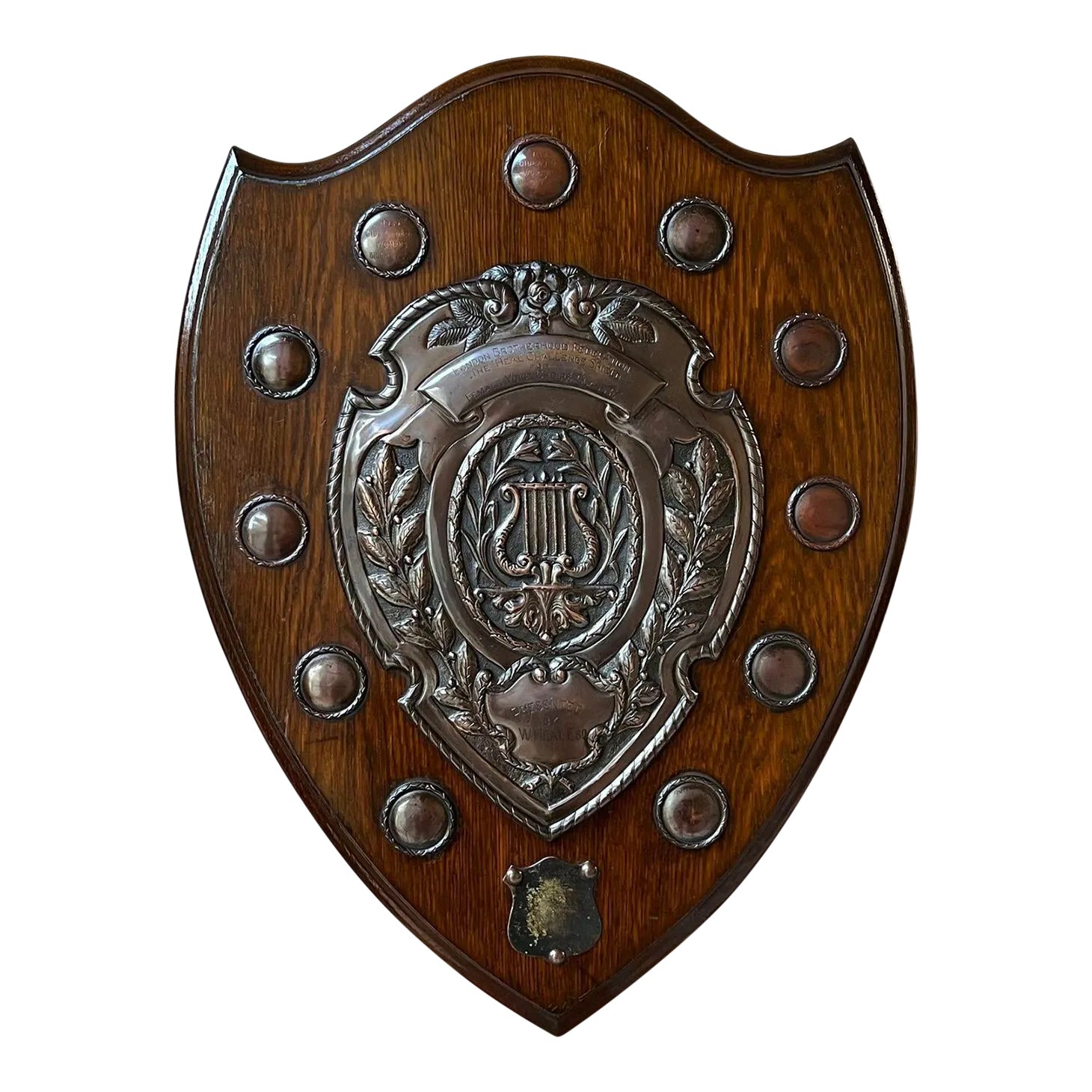 Antique English Choir Trophy Award Plaque Copper Repousse C1938 Lyre ...