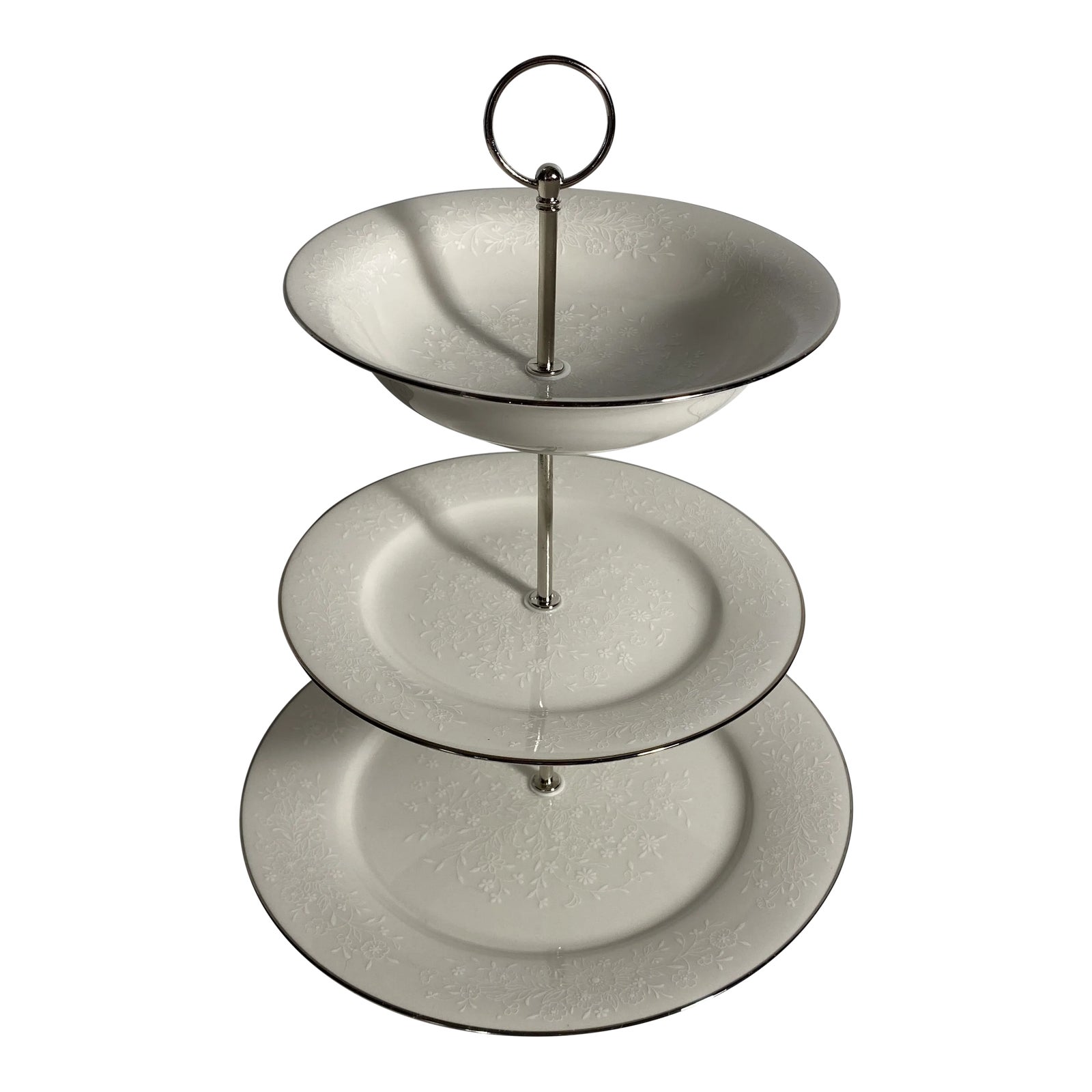1990s Carico China Chantilly 3-Tiered Cake Stand | Chairish