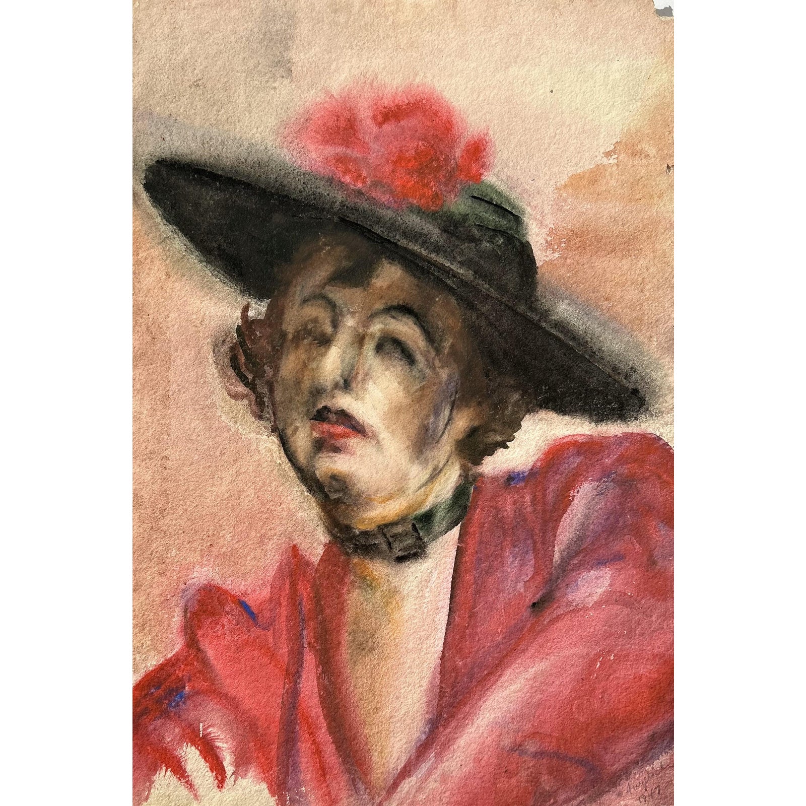 Robert Henry Angeloch Double-Sided Watercolor Painting Portraits of a ...