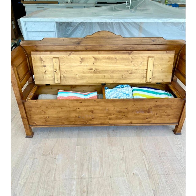Mid 20th Century Vintage European Rustic Wood Storage Bench Made in ...