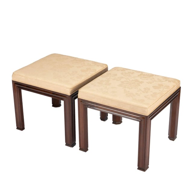 Pair of Upholstered Square Stools in the Chinese Taste, 1950's | Chairish
