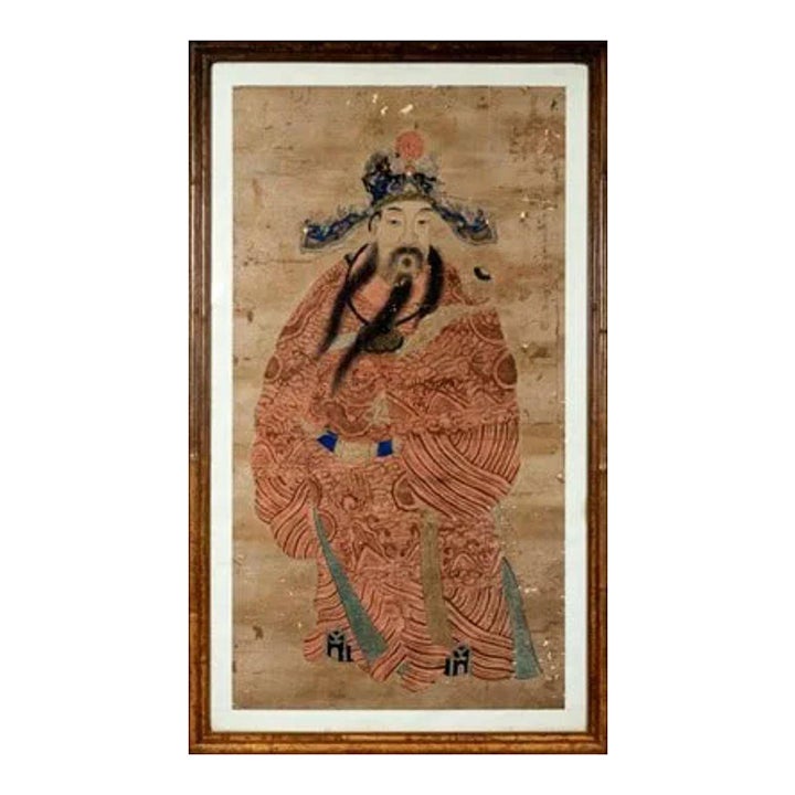Large Framed and Matted Chinese Fu King Painting | Chairish