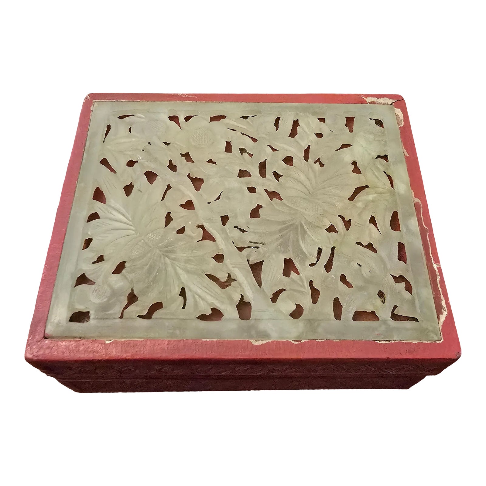 Antique Chinese Jade Box Cinnabar Carved Reticulated | Chairish