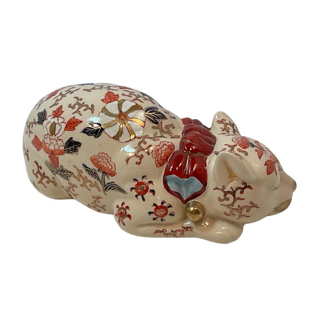 Imari Style Vintage Japanese Sleeping Cat | Chairish