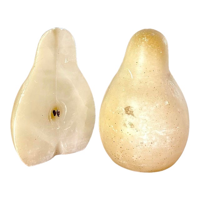 Large Vintage Italian Carved Alabaster Stone Pear Halves Bookends, a ...