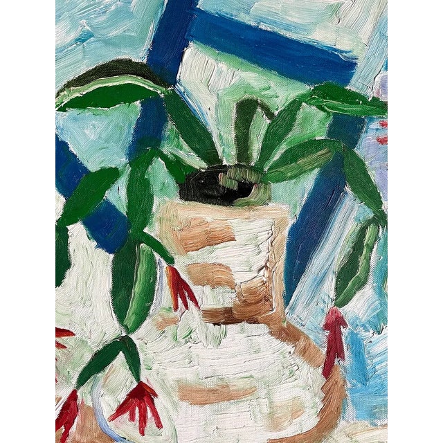 1970s Modern Red Flowers Still Life Oil Painting | Chairish