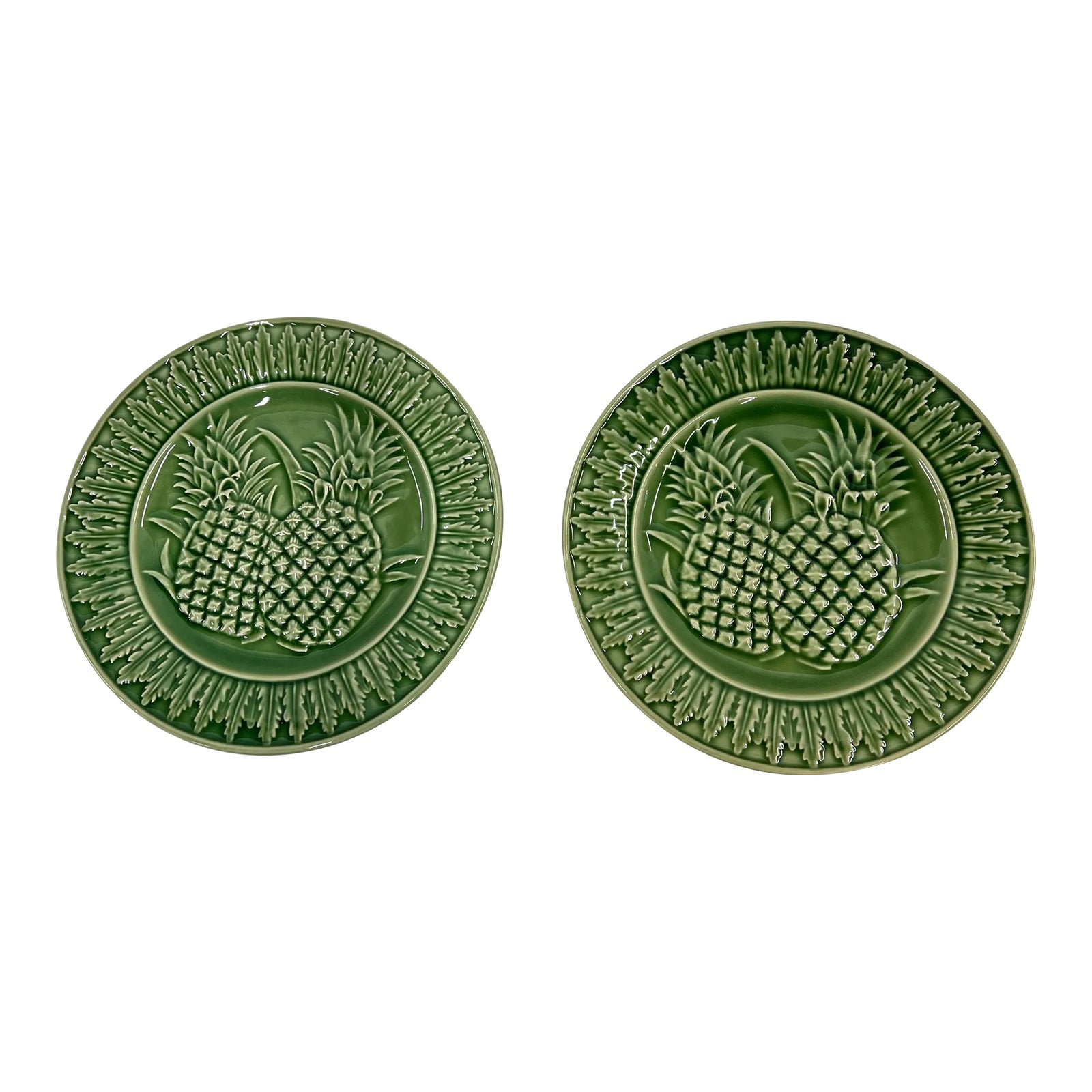 Bordallo Pinherio 8” Pineapple Plates - a Pair | Chairish
