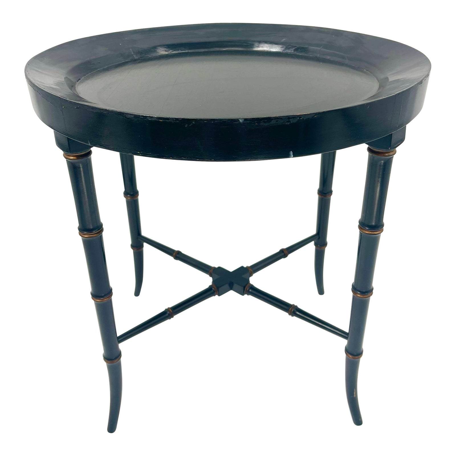 1990s Black Lacquer Table With Bronze Accents | Chairish