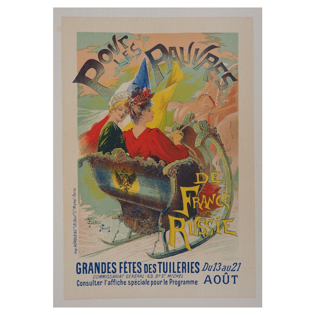 Gaston Noury, Two Women in the Sleigh, Original Lithograph, 1895 | Chairish
