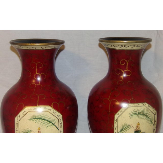 Large Pair of Late 20th Century Dark Red Vases With Elephant & Rider ...