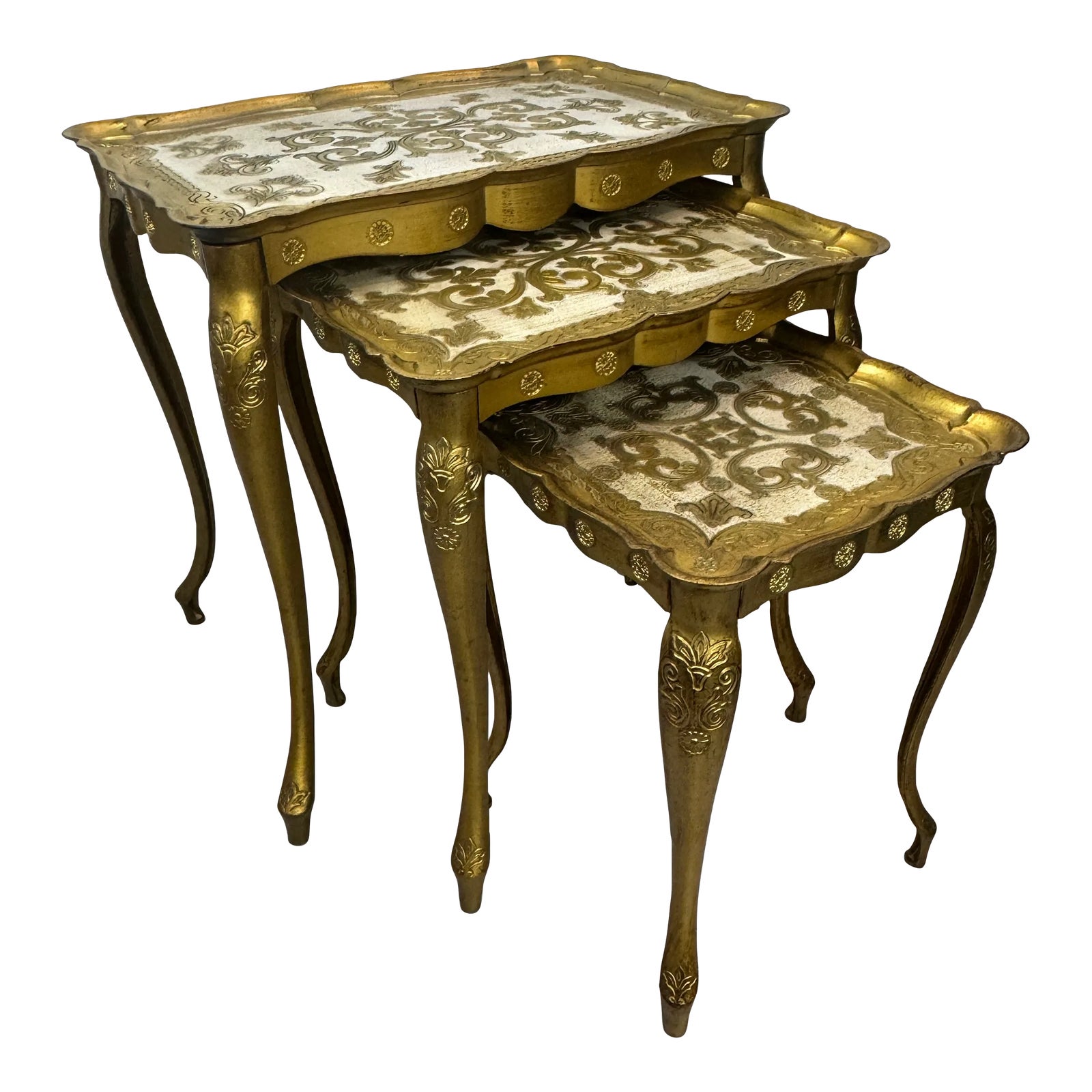 Vintage 1950s Florentine Gold Nesting Tables - Set of Three | Chairish