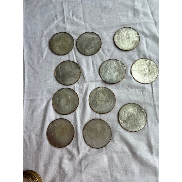 Vintage Capiz Shell and Brass Coasters 11 | Chairish