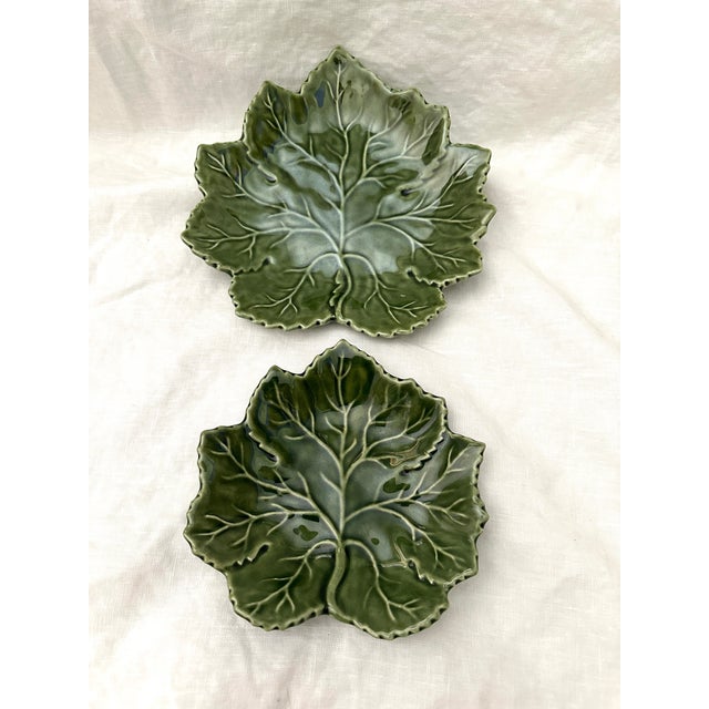 Vintage Green Ceramic Leaf Plates -A Set | Chairish