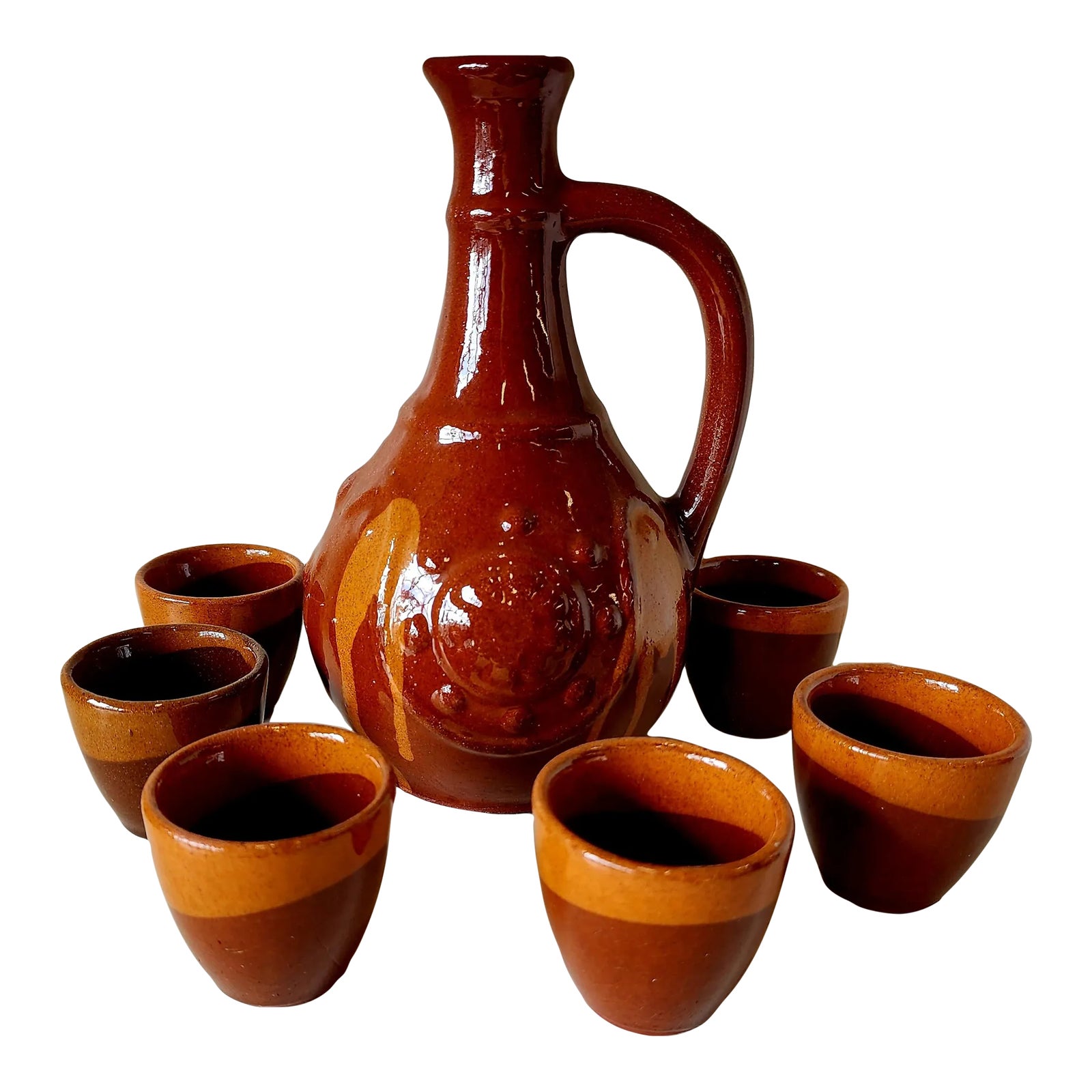 Mid Century Modern Ceramic Decanter & Shot Cups Set- 7 Pieces | Chairish