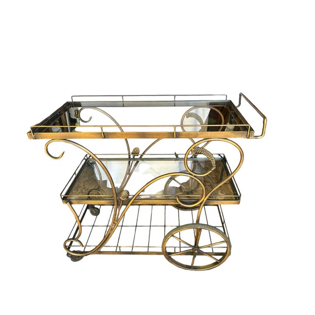 1950's Vintage Wrought Iron Bar Cart Food Trolley | Chairish