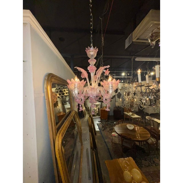 Pink Murano Glass Venetian Style Chandelier | Chairish