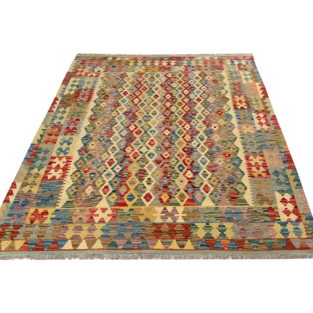 1990s Kilim Beige Blue Wool Rug - 4'11" X 6'7" | Chairish