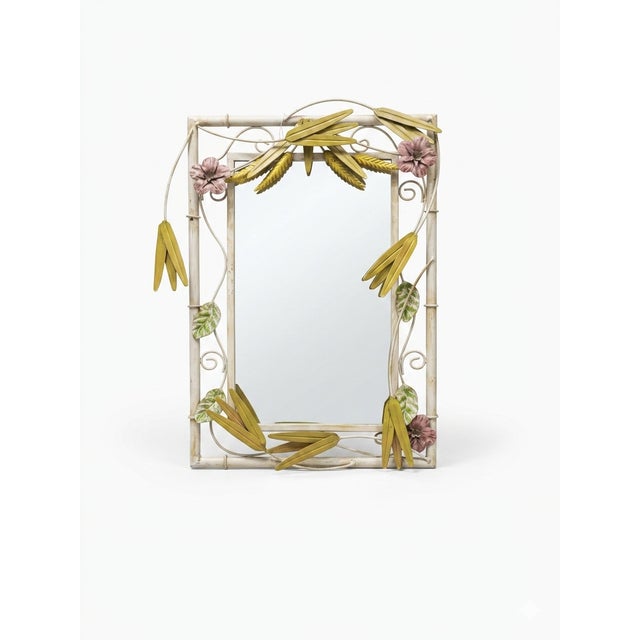 Mid-Century Modern Italian Faux Bamboo and Floral Metal Wall Mirror ...