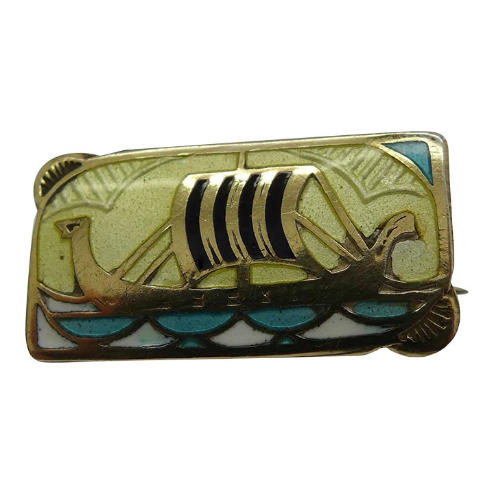 Decorative Antique 19th Century Silver Gilt & Enamel Viking Ship Brooch ...