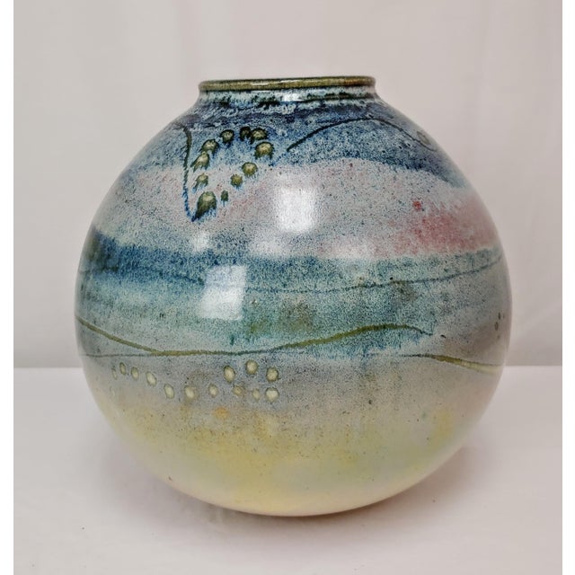 Vintage Handmade Ceramic Round Vase | Chairish