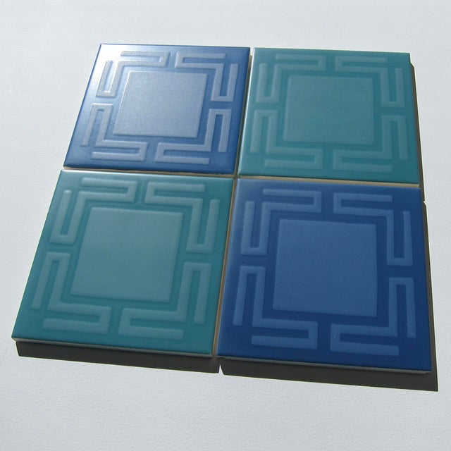 Vintage 1960s Italian Blue & Green Greek Key Floor Tile, 12.25 Sq Ft ...