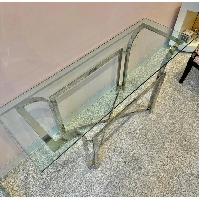1980s Vintage Dia Style Chrome and Glass Console Table | Chairish