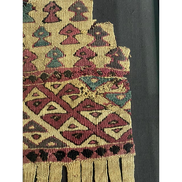 Antique Framed Pre Columbian Textile Fragment Bird Motifs Chimu Peru